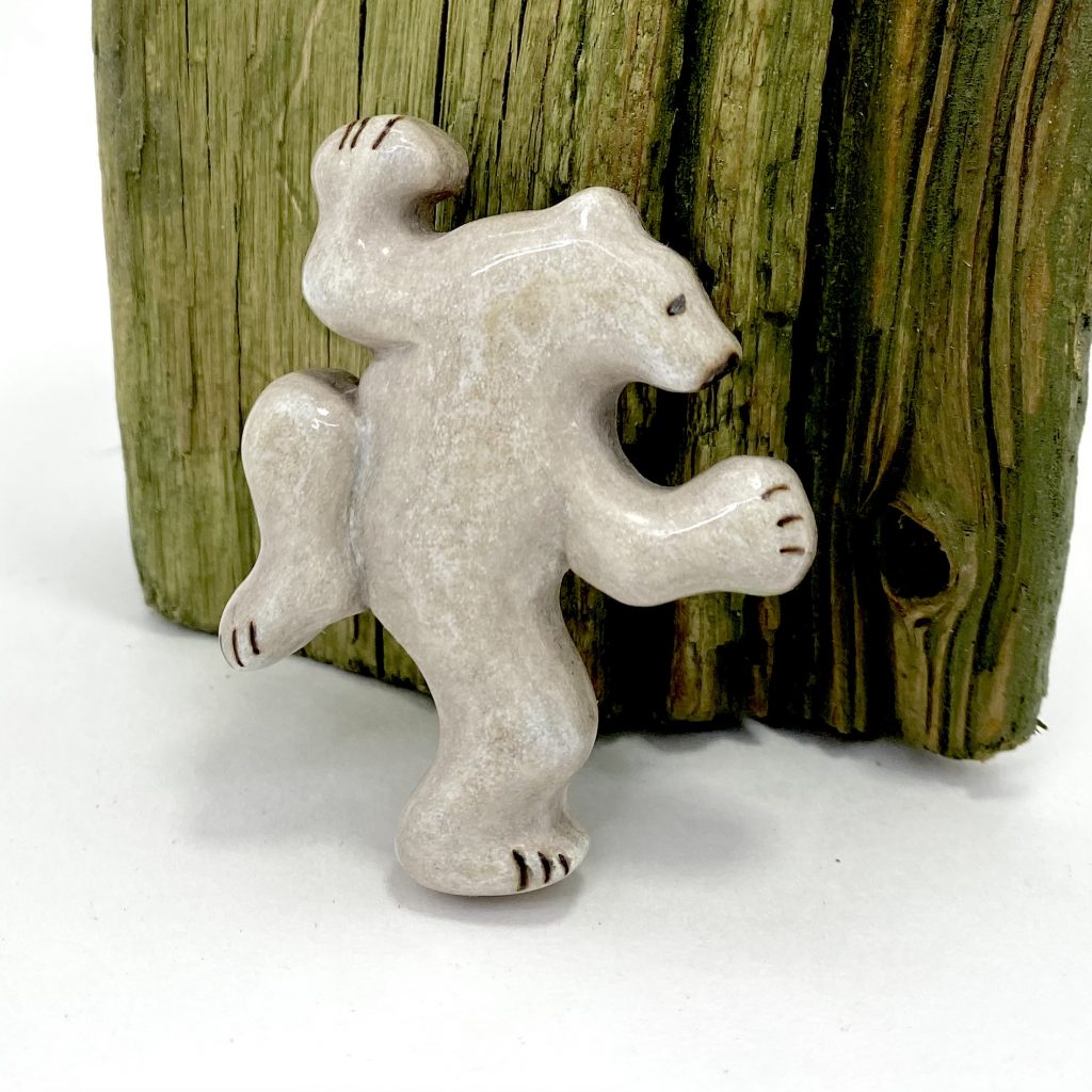 Dancing Bear, Carved Antler Pin - Cabin Fever Carving
